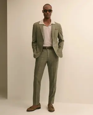 Brooks Brothers Explorer Collection Slim Fit Wool Windowpane Suit Pants - Olive