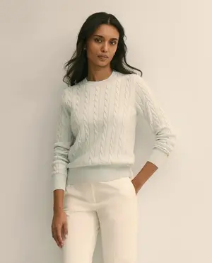 Brooks Brothers Supima Cotton Cable Crewneck Sweater | | Large - Light Blue
