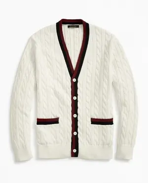 Brooks Brothers Vintage-inspired Supima Cotton Tennis Cardigan - Marshmallow
