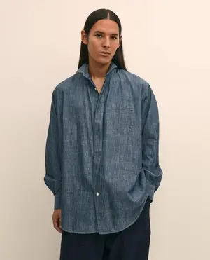 Brooks Brothers X Engineered Garts Cotton Chambray Wing Collar Overd Dress Shirt