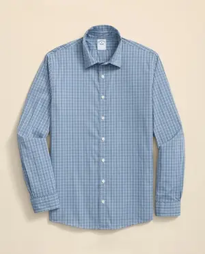 Brooks Brothers Performance Series Stretch Spread Collar, Check Sport Shirt - Hydrangea