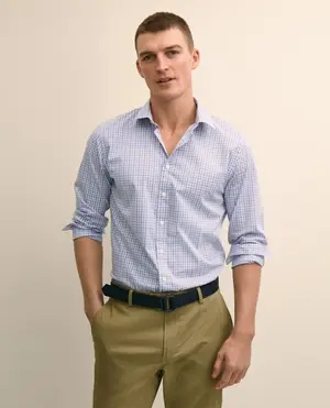 Brooks Brothers Performance Series Stretch Spread Collar, Check Sport Shirt - Multicolor