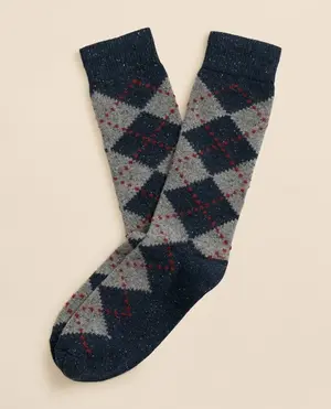 Brooks Brothers Wool-silk Blend Argyle Socks - Grey/navy
