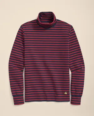 Brooks Brothers Cotton Blend Striped Turtleneck | | 2xl Navy/red