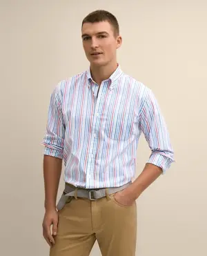 Brooks Brothers Performance Series Stretch Polo Button-down Collar, Multi-stripe Sport Shirt - Multicolor