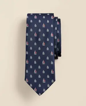 Brooks Brothers S Silk Sailboat Tie - Navy
