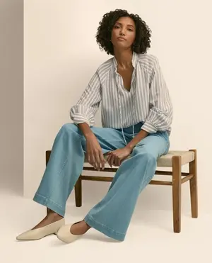 Brooks Brothers Relaxed Tie-neck Stripe Peasant Blouse - Blue