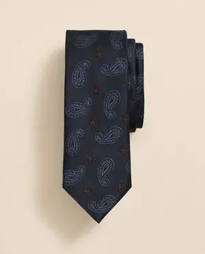 Brooks Brothers Silk Paisley & Square Tie - Navy