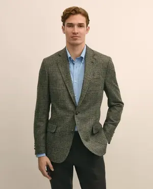 Brooks Brothers Classic Fit Wool-cotton Tweed Check 1818 Sport Coat - Olive