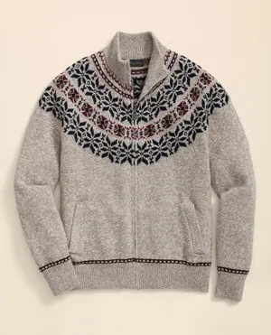 Brooks Brothers Merino Wool Fair Isle Zip Cardigan | | Small - Beige