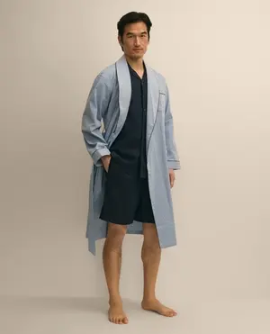 Brooks Brothers Cotton Blend Seersucker Robe - Blue