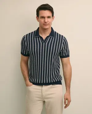 Brooks Brothers Supima Cotton Short-sleeve Johnny Collar Sweater - Navy