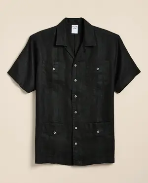 Brooks Brothers Irish Linen Short Sleeve Guayabera Shirt - Black