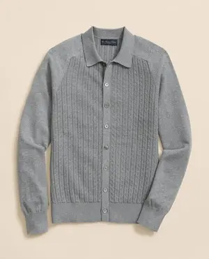 Brooks Brothers Cotton Mini-cable Polo Cardigan | | 2xl Grey