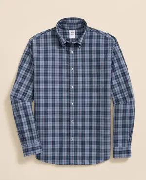 Brooks Brothers Friday Shirt, Poplin Plaid - Light Blue