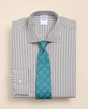 Brooks Brothers Pure Supima Cotton Regular-finish English Spread Collar, Check Dress Shirt - Black