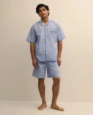 Brooks Brothers Cotton Broadcloth Plaid Short Pajama Set - Blue