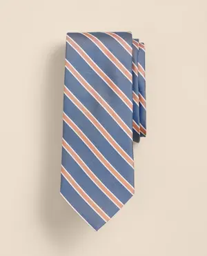 Brooks Brothers Silk Oxford-weave Outline Stripe Tie - Blue
