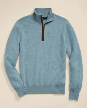 Brooks Brothers 3-ply Cashmere Quarter-zip Sweater - Light Blue