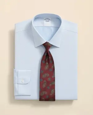Brooks Brothers Stretch Supima Cotton Non-iron Dobby Ainsley Collar Dress Shirt - Light Blue