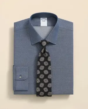 Brooks Brothers Stretch Supima Cotton Non-iron Dobby Ainsley Collar Dress Shirt - Navy