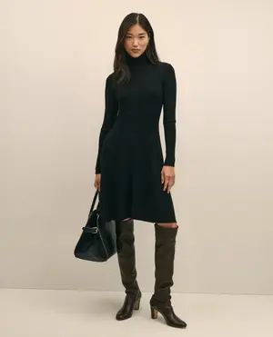 Brooks Brothers S Merino Wool Turtleneck Dress | | Large - Black