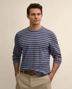 Brooks Brothers Cotton Indigo-dyed Heavyweight Mariner Stripe Long-sleeve T-shirt - Blue/pink