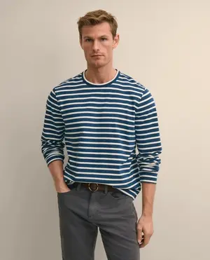 Brooks Brothers Cotton Indigo-dyed Heavyweight Mariner Stripe Long-sleeve T-shirt - Blue/white