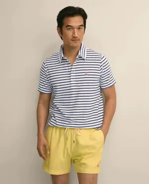 Brooks Brothers Cotton Blend Terry Cloth Stripe Polo Shirt - Navy