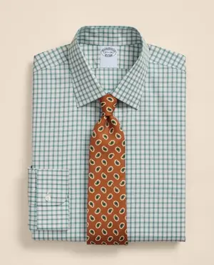 Brooks Brothers Supima Cotton Non-iron Pinpoint Oxford Ainsley Collar, Windowpane Dress Shirt - Teal