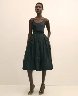 Brooks Brothers Taffeta Skirt With Embroidered Organza Overlay - Black