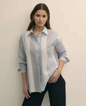 Brooks Brothers Oversized Cotton Pinstripe Shirt - Blue