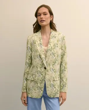Brooks Brothers Crepe Botanical Print Jacket - White