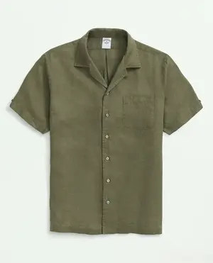 Brooks Brothers Irish Linen Camp Collar Short-sleeve Sport Shirt - Olive