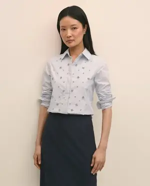Brooks Brothers Cotton Poplin Pinstripe Embellished Shirt | | Small - Blue