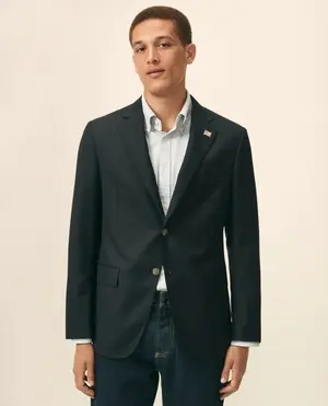Brooks Brothers Slim Fit Stretch Saxxon Wool 1818 Blazer - Navy