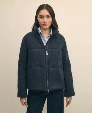 Brooks Brothers S Tweed Short Puffer Jacket - Navy
