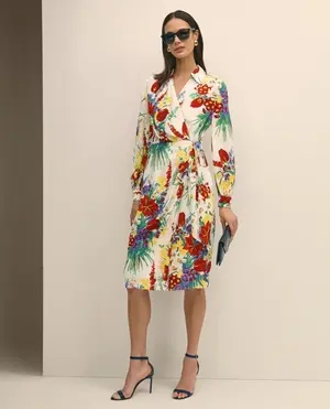 Brooks Brothers Floral Wrap Dress In Crepe - Red