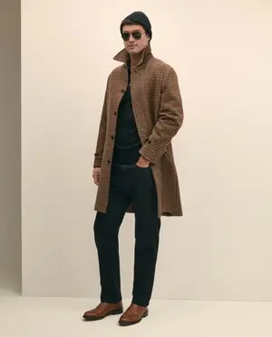 Brooks Brothers Lambswool Tattersall Balmacaan Coat - Brown