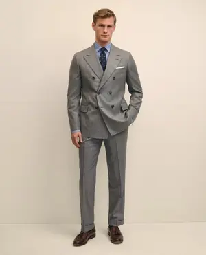 Brooks Brothers Classic Fit Double-breasted Wool Pinstripe 1818 Suit - Grey