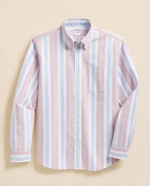 Brooks Brothers Friday Shirt, Oxford Bold Stripe | | Large Red