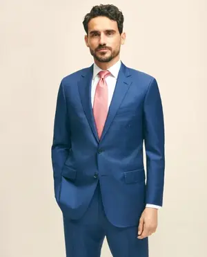Brooks Brothers Traditional Fit Wool Sharkskin 1818 Suit - Blue