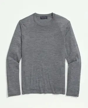 Brooks Brothers Lightweight Luxe All-season Sweater, Crewneck - Grey