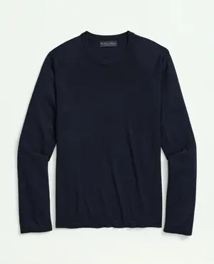 Brooks Brothers Lightweight Luxe All-season Sweater, Crewneck - Navy