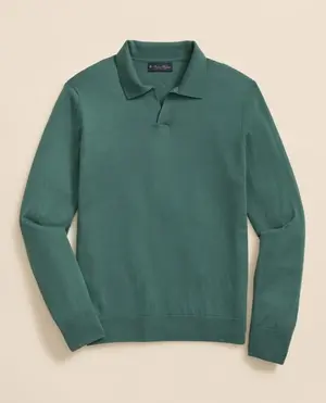 Brooks Brothers Lightweight Luxe Johnny Collar Sweater - Green