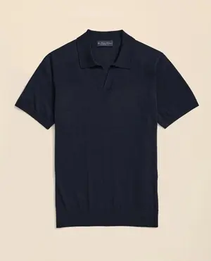Brooks Brothers Johnny Collar Fine-gauge Merino Wool Sweater - Navy