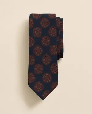 Brooks Brothers Silk Medallion Tie - Navy