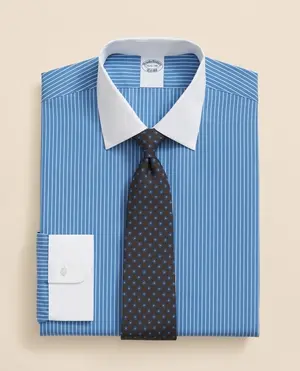 Brooks Brothers Pure Supima Cotton Regular-finish Ainsley Collar, Ground Stripe Dress Shirt - Blue