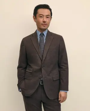 Brooks Brothers Slim Fit Mini-houndstooth Suit Jacket In Brushed-cotton - Brown