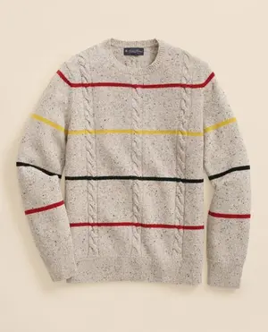Brooks Brothers Merino Wool Donegal Stripe Sweater - Beige
